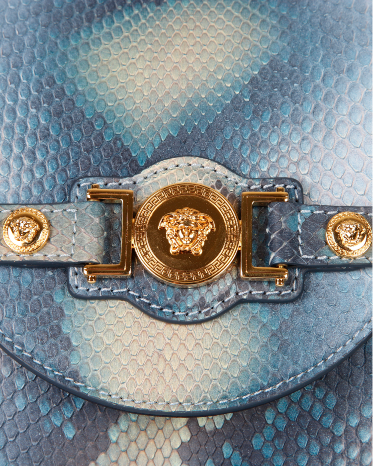 Bolsa Versace Signature Large Python Azul Feminina