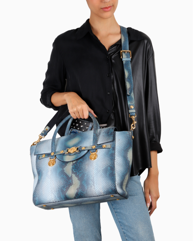 Bolsa Versace Signature Large Python Azul Feminina