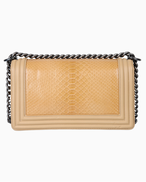 Bolsa Chanel Original Boy Média Python Bege Feminina