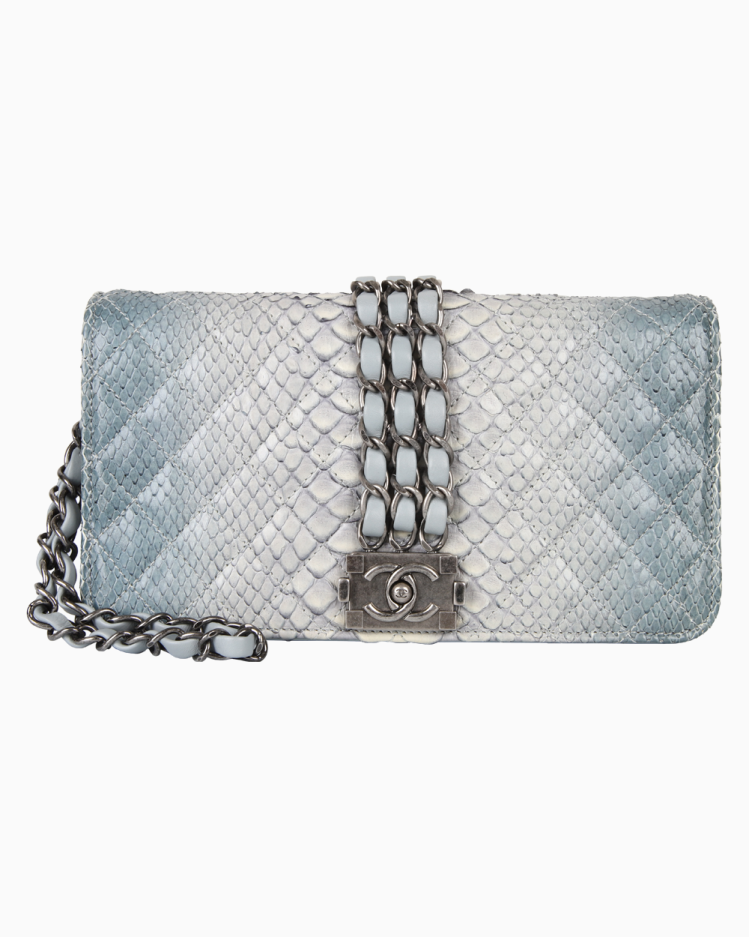 Clutch Chanel Original Boy Python Azul Feminina