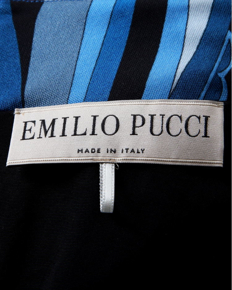 Vestido Emilio Pucci Original Manga Longa Drapeado Estampado Azul Feminino