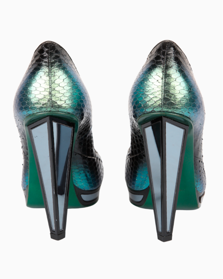 Sapato Saint Laurent Original Python Verde Metalizado Feminino