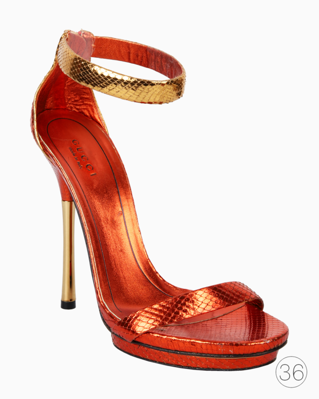 Sandália Gucci Original Python Metalizada Cobre Feminina