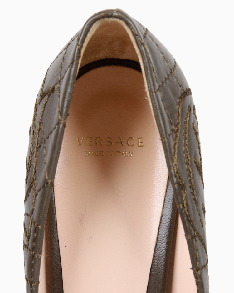 Sapato Versace Original Peep Toe Bordado Verde Musgo Feminino
