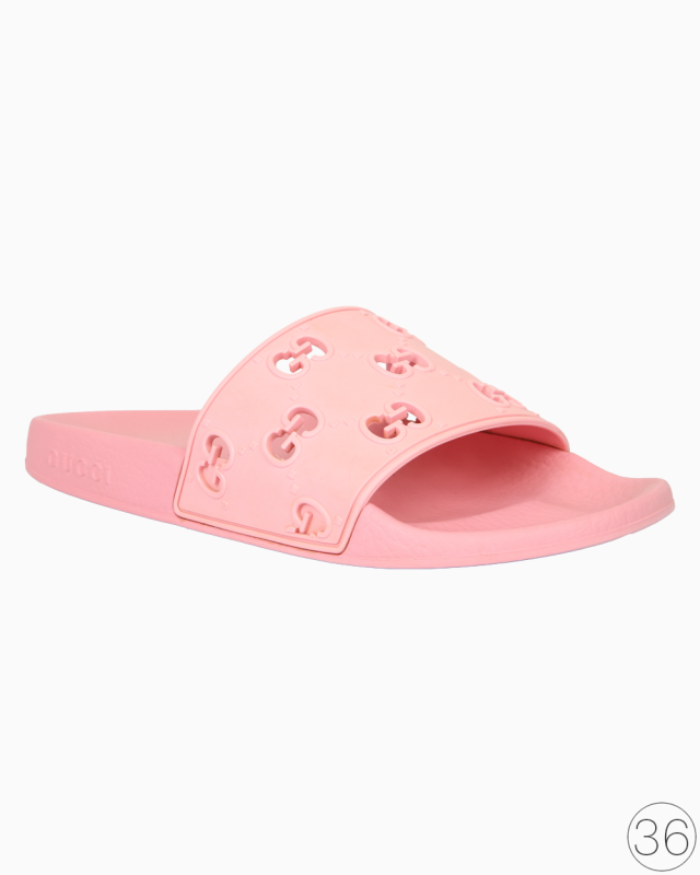 Slide Gucci Original GG Monograma Rubber Rosa Feminino