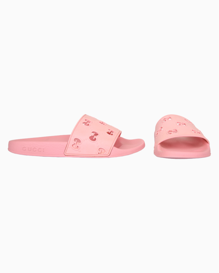 Slide Gucci Original GG Monograma Rubber Rosa Feminino