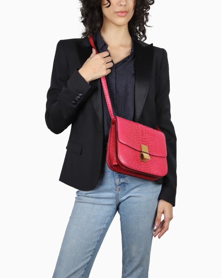 Bolsa Céline Original Box Flap Python Pink Feminina