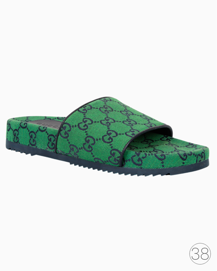 Slide Gucci Original GG Canvas Verde Feminino