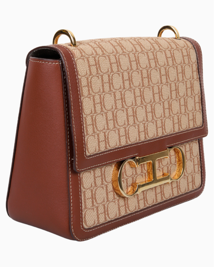 Bolsa Carolina Herrera Original Intials Insignia Marrom Feminina