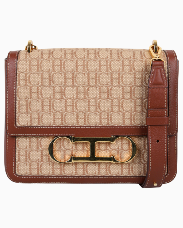 Bolsa Carolina Herrera Original Intials Insignia Marrom Feminina
