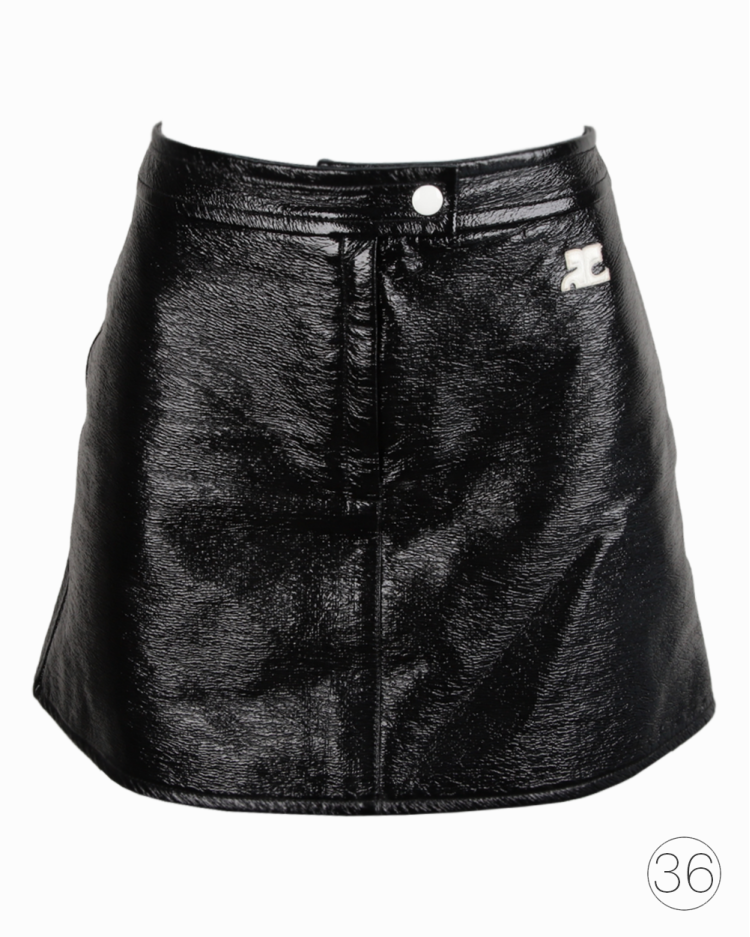 Saia Courrèges Preta com Patch de Logo