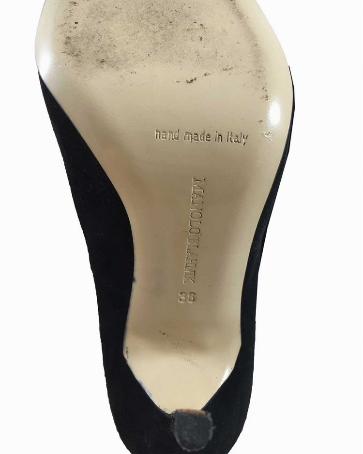 Sapato Manolo Blahnik Scarpin Nobuk Preto